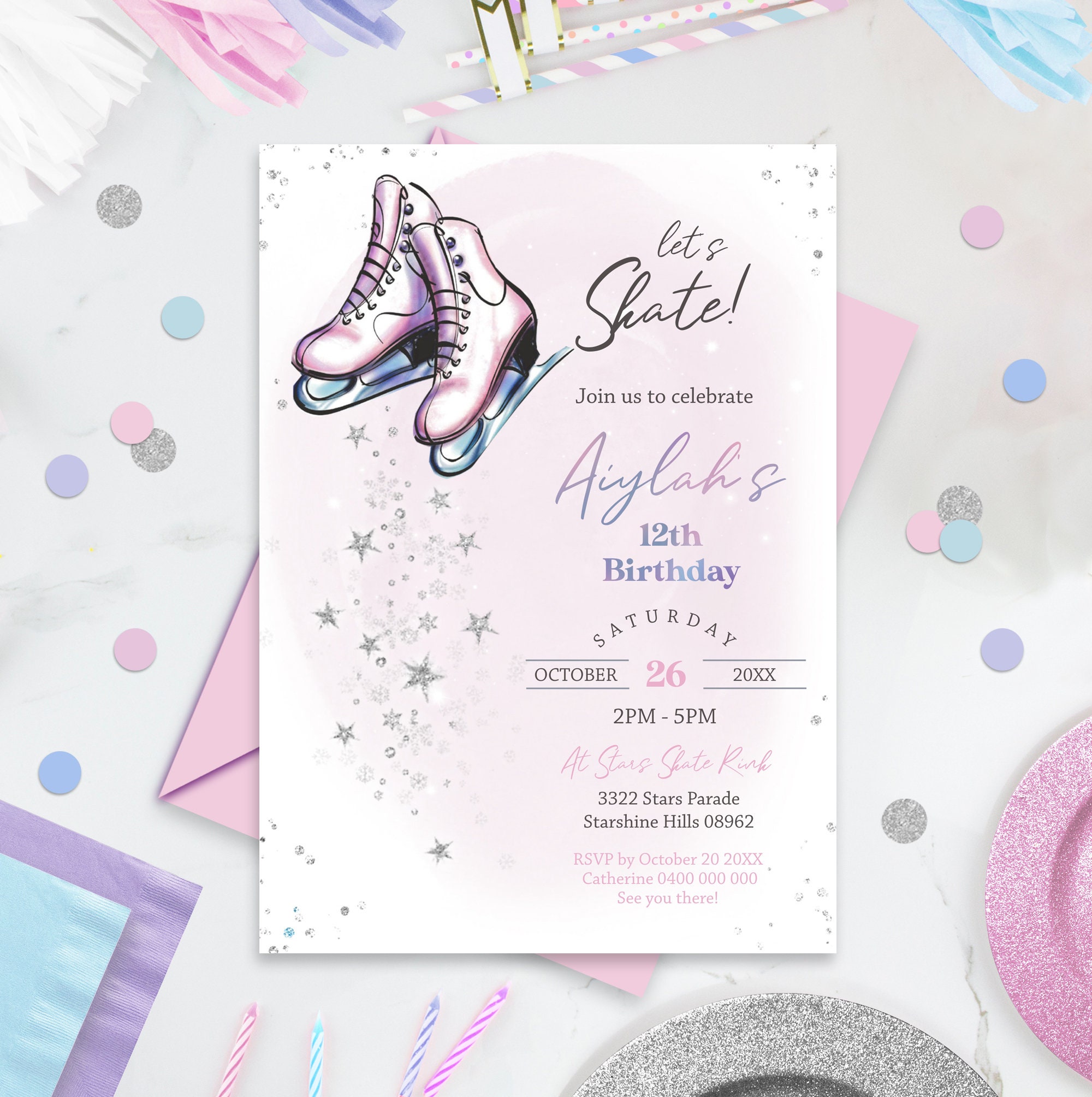 ICE SKATING INVITATION Instant Download Ice Skating Birthday - Etsy