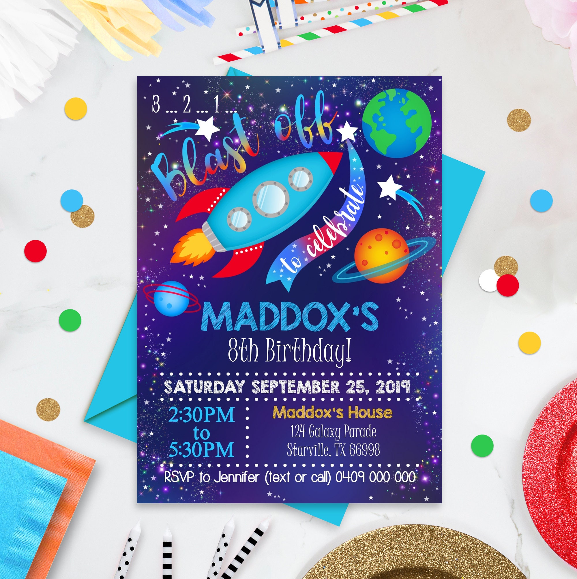 SPACE INVITATION Space Party Invitation Rocket Invitation | Etsy
