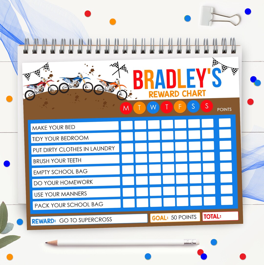 EDITABLE REWARD CHART Boy Motorbike Reward Chart Instant Download ...