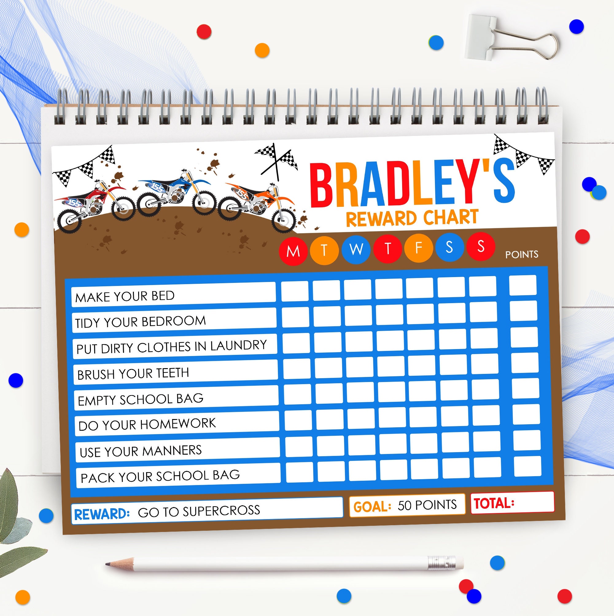 EDITABLE REWARD CHART Boy Motorbike Reward Chart Instant - Etsy UK