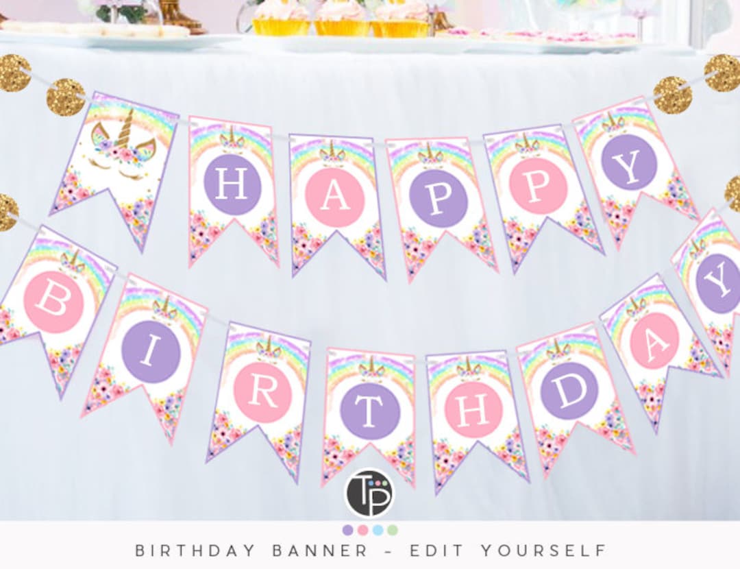 Rainbow Unicorn Banner Editable Rainbow Unicorn Bunting Rainbow Unicorn ...
