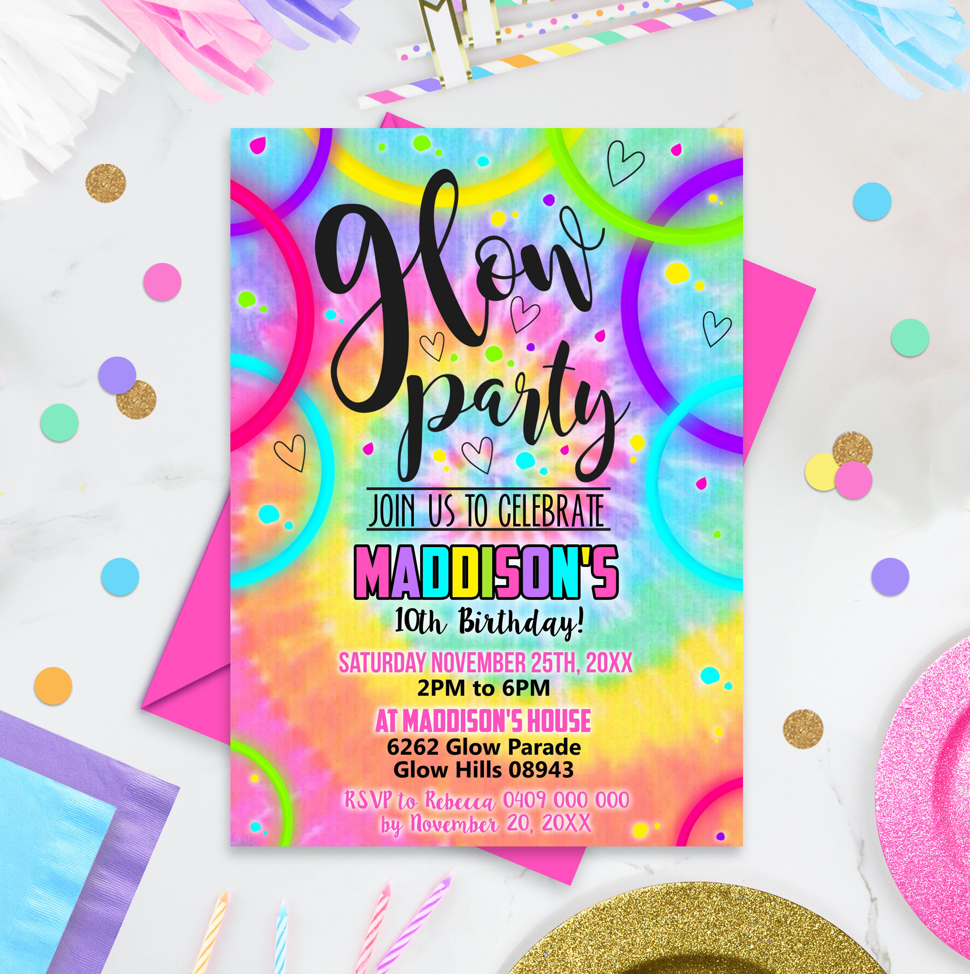 NEON GLOW INVITATION Instant Download Neon Invitations Glow - Etsy ...