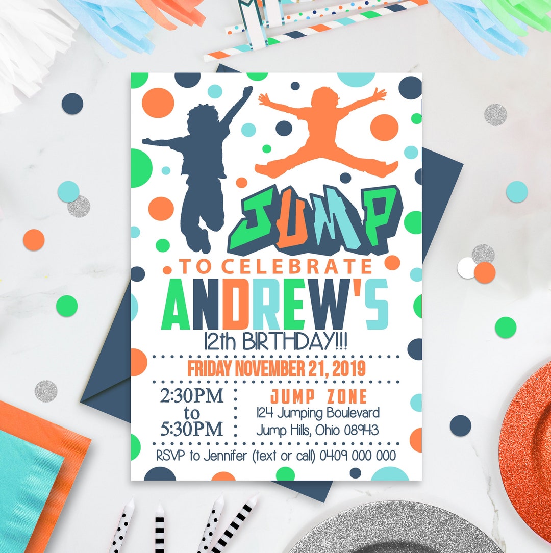Boy JUMP INVITATION Instant Download Jump Party Invitation JUMP ...