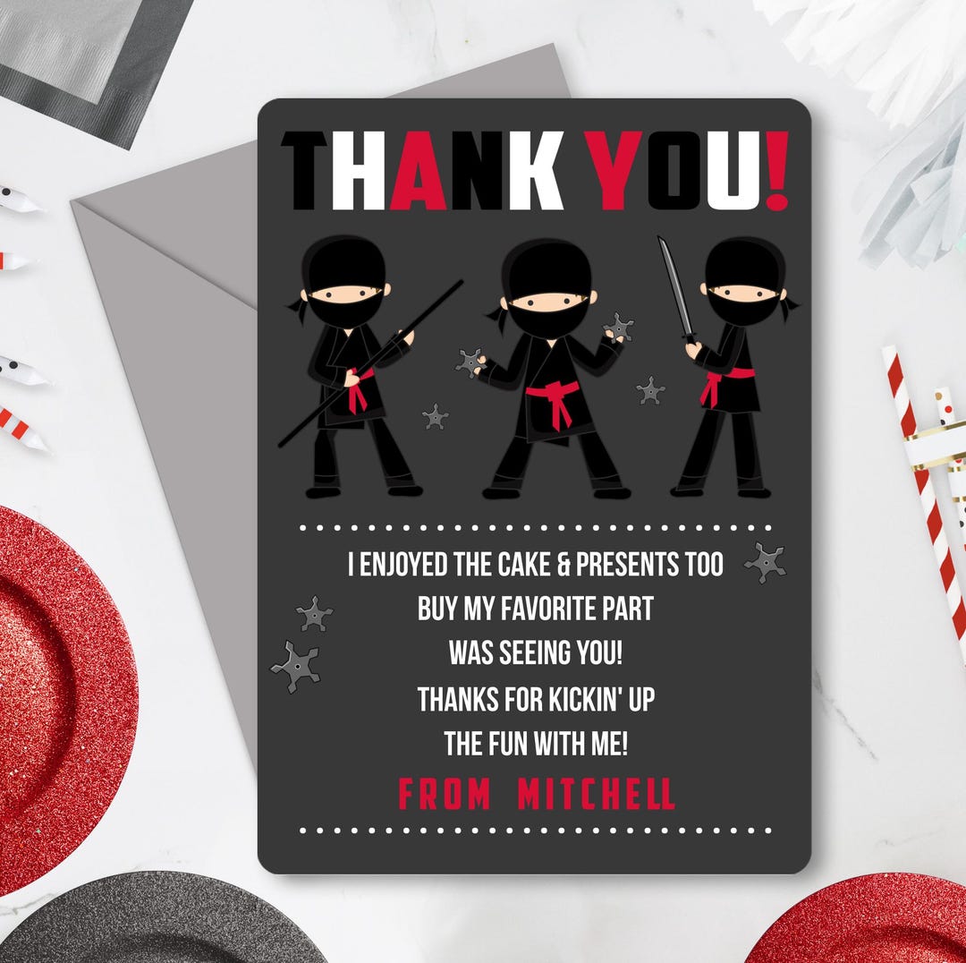 Ninja Thank You Card: Editable Karate Party (digital Download) - Etsy