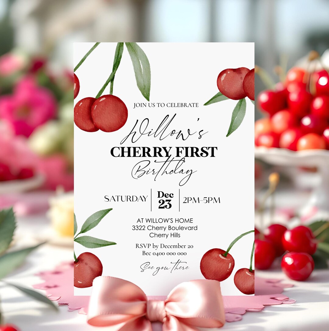 CHERRY FIRST BIRTHDAY Invitation Cherry Party Invitation Cherries ...