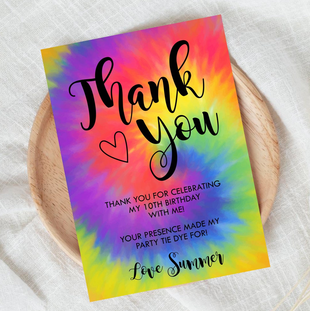 TIE DYE THANK You Card Instant Download Tie Dye Thank You Card Editable ...