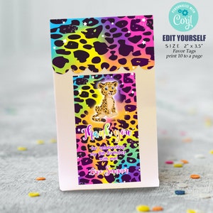 Rainbow CHEETAH FAVOR Tag Editable Cheetah Favor Tags Printable Leopard ...