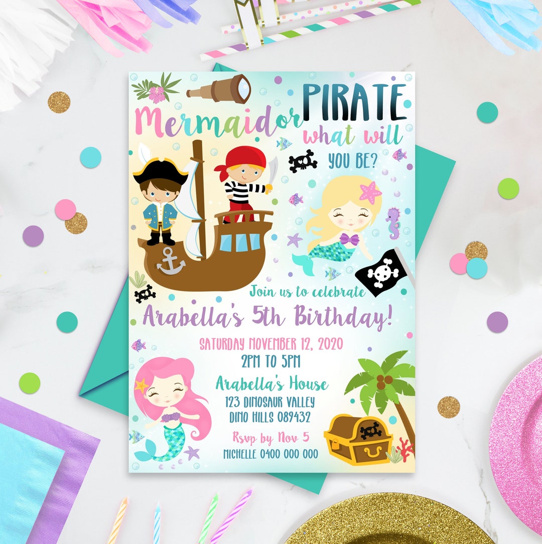 MERMAID PIRATE Invitation Instant Download Mermaid and Pirate Party ...