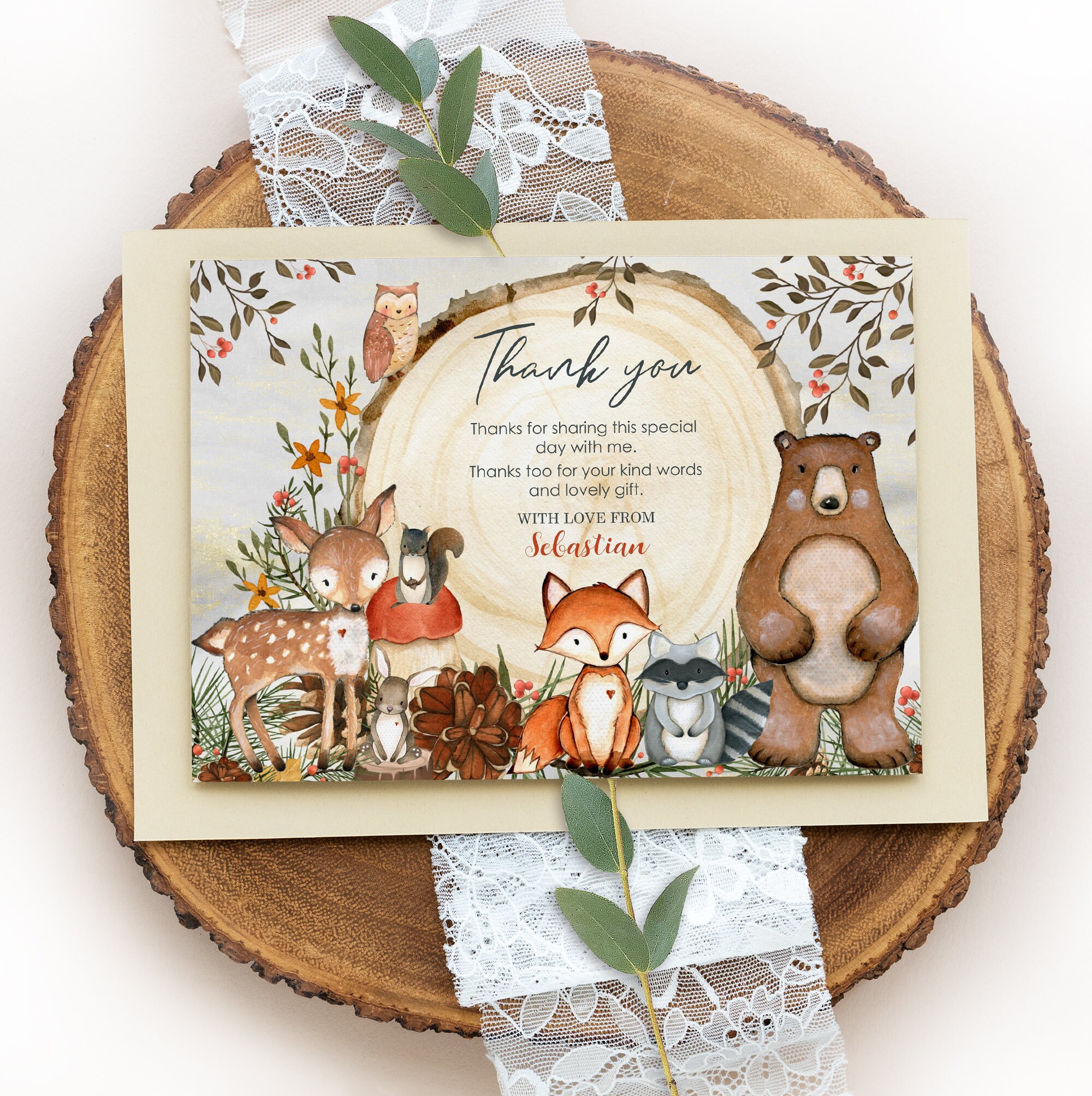 Woodland Thank You Invitation Editable Woodland Animals - Etsy