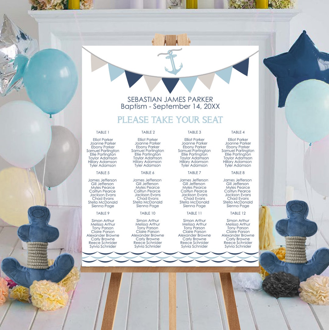 Nautical SEATING CHART Instant DOWNLOAD 16 X 20 Seating Sign Anchor ...