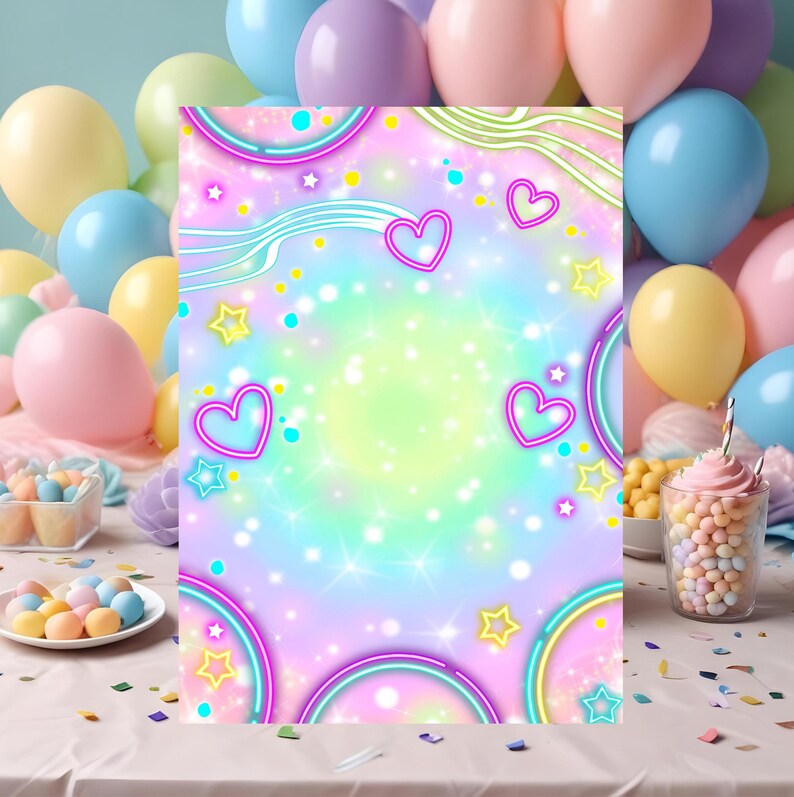 Neon Rainbow 6th Birthday Invitation: Girl Sixth Party Evite (digital ...