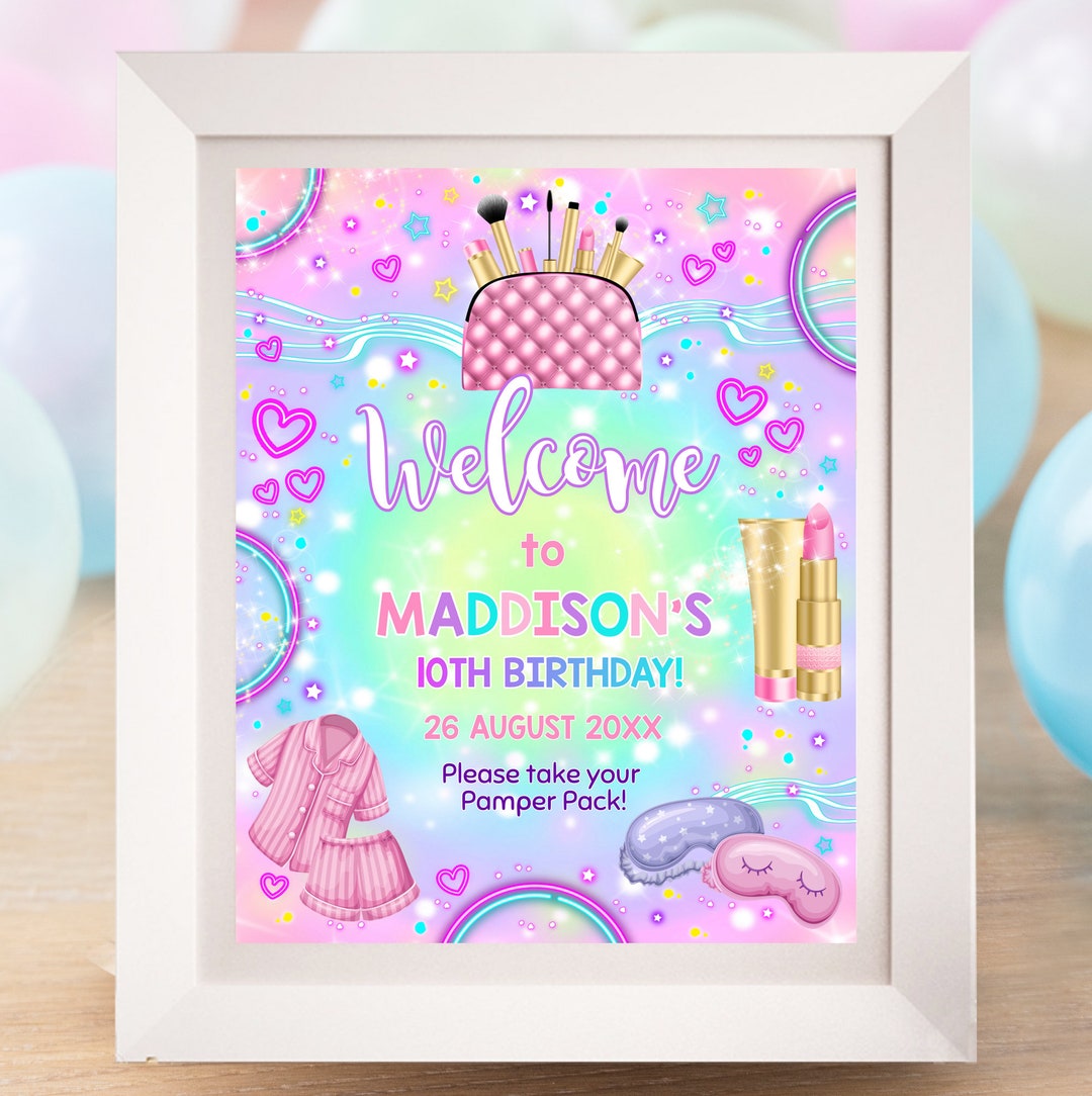 SPA SLEEPOVER WELCOME Sign Birthday Signs Editable Pamper Party Welcome ...