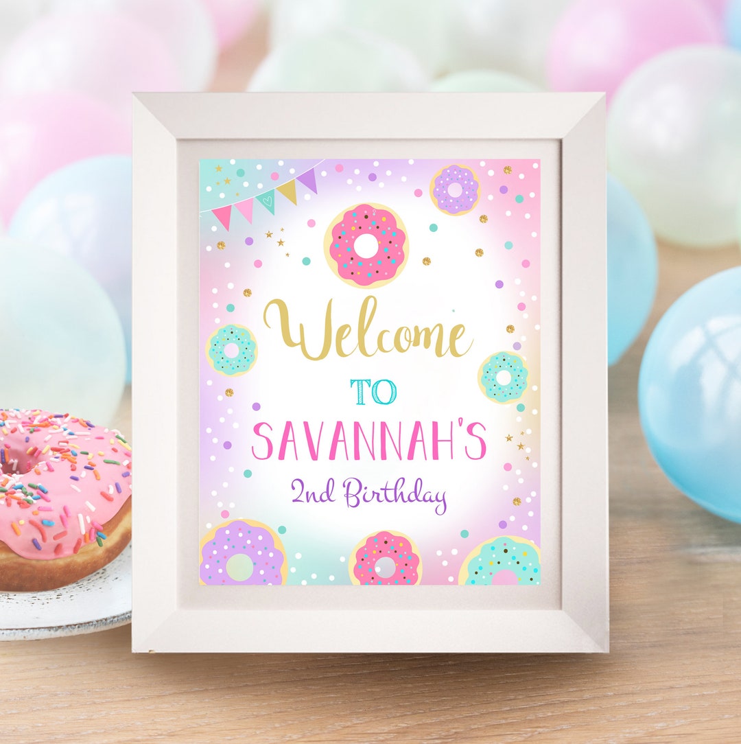 DONUT Welcome Sign Editable Sweets Welcome Birthday Sign Donut 2nd ...