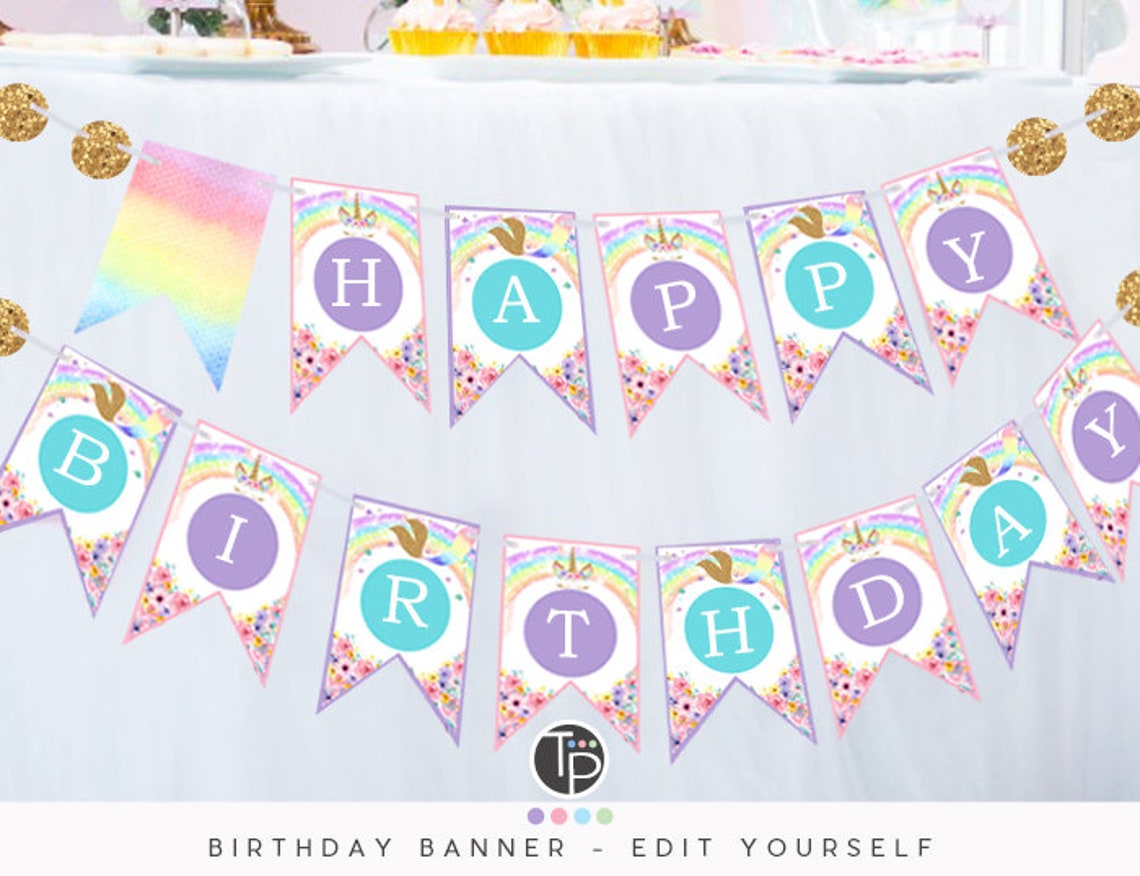 Rainbow Unicorn Mermaid Banner Mermaid Unicorn Bunting - Etsy