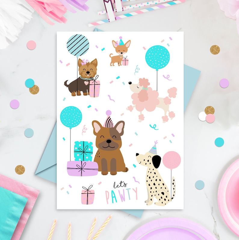 Dog Birthday Invitation: Editable Girl Puppy Pawty Invite (digital ...