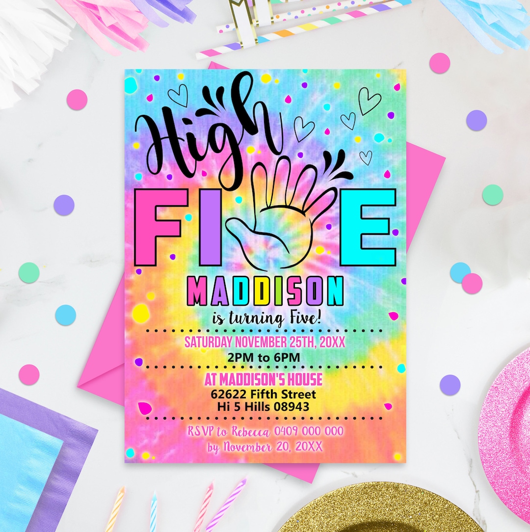 HIGH FIVE INVITATION, High Five Birthday Invitation, Editable Girl 5th ...