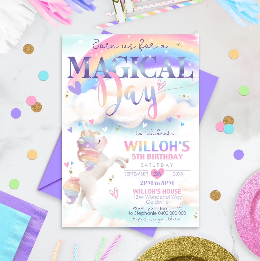 RAINBOW UNICORN INVITATION Instant Download Rainbow Unicorn - Etsy