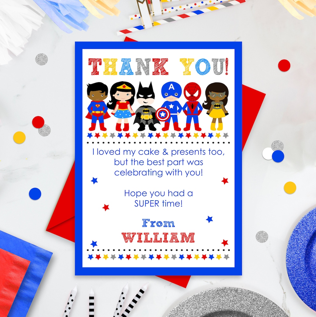 Superhero Party Thank You Card: Editable DIY Template (digital Download ...