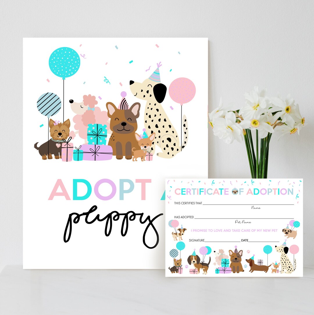 ADOPT A PUPPY Certificate Printable Puppy Pawty Game Adopt a Puppy ...