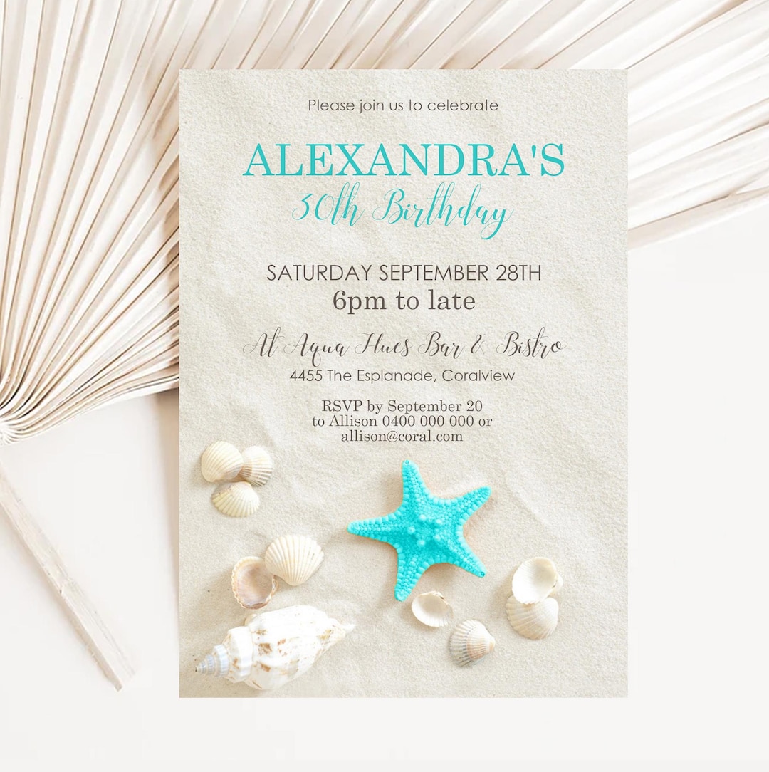 Beach Party Invitation: Aqua Shells, Editable Template (digital ...
