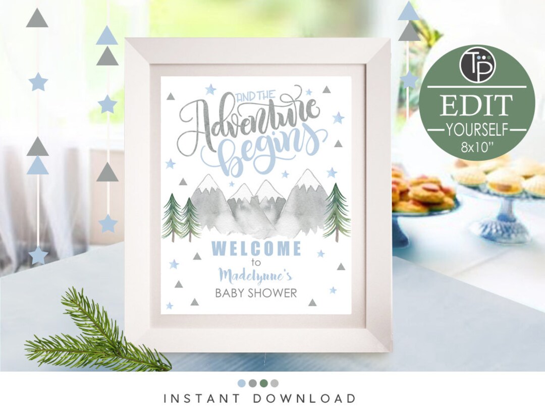 Adventure Begins Welcome Sign Adventure Baby Shower Mountain - Etsy