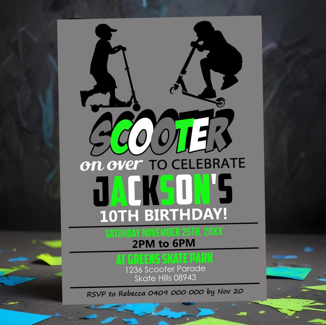 Scooter Birthday Party Invitation: Editable Template (digital Download ...