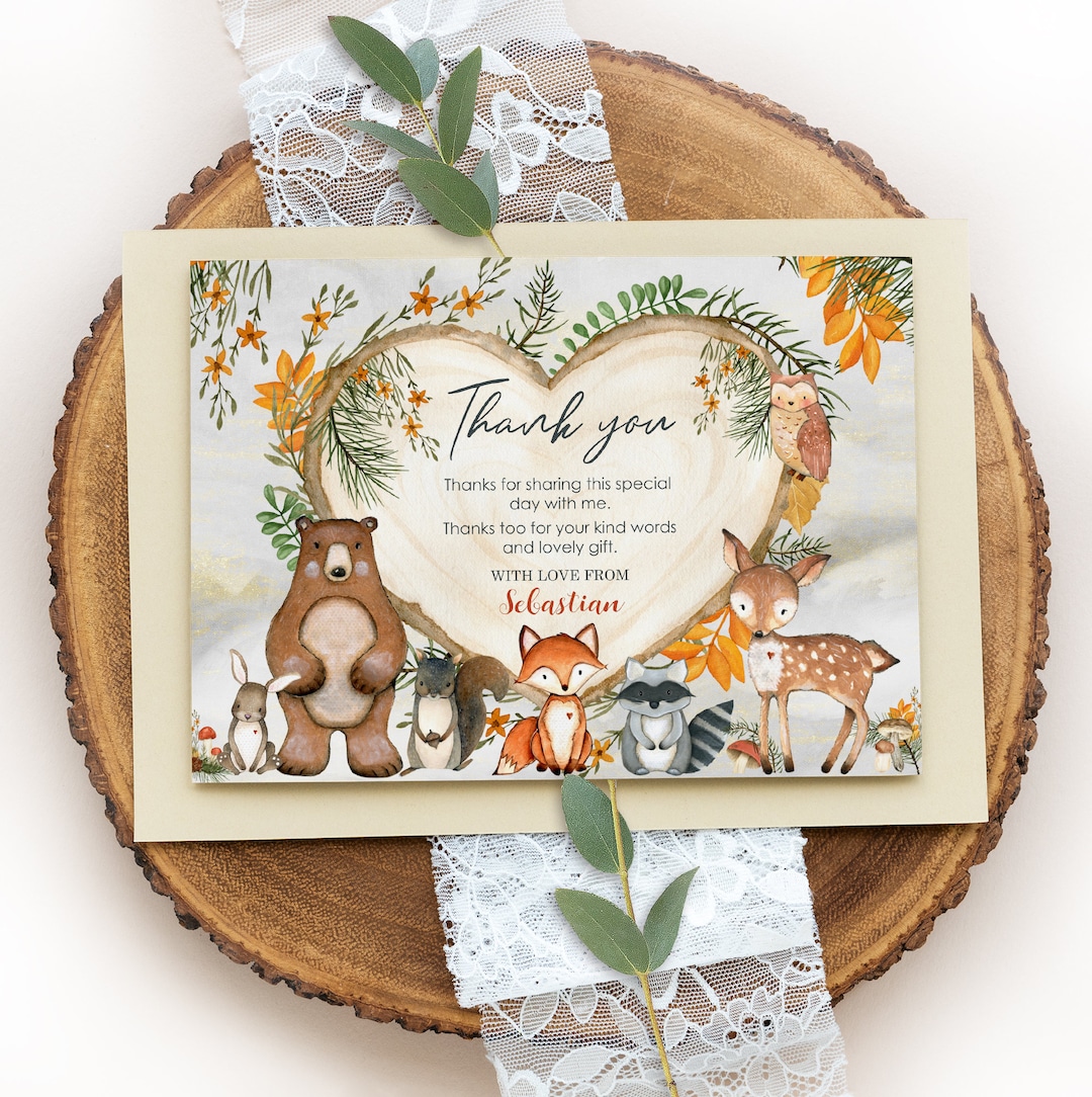Woodland Animals Thank You Card, Forest Baby Shower (digital Download ...