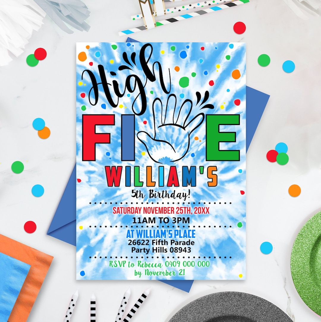 HIGH FIVE INVITATION, High Five Birthday Invitation, Editable Boy 5th ...