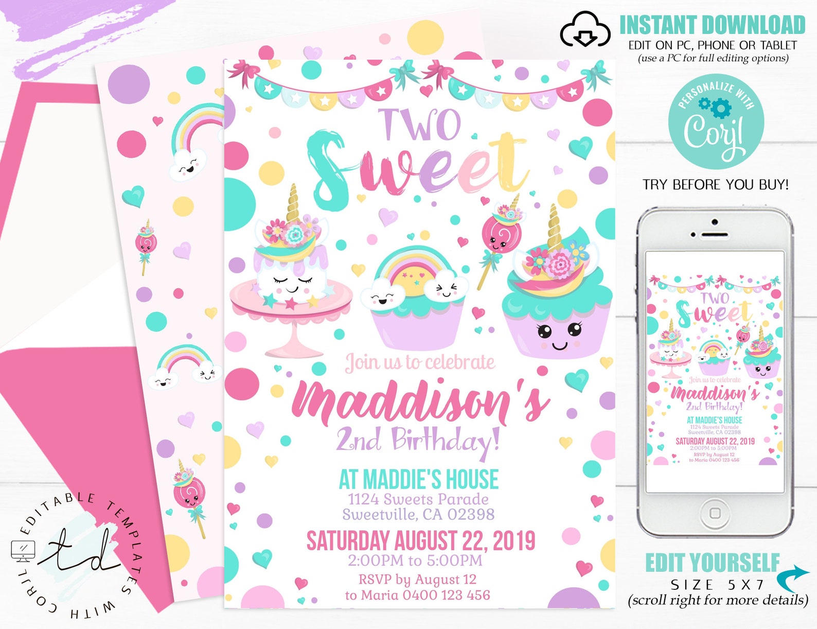 TWO SWEET INVITATION Sweets Party Invitation Candy Invitation | Etsy