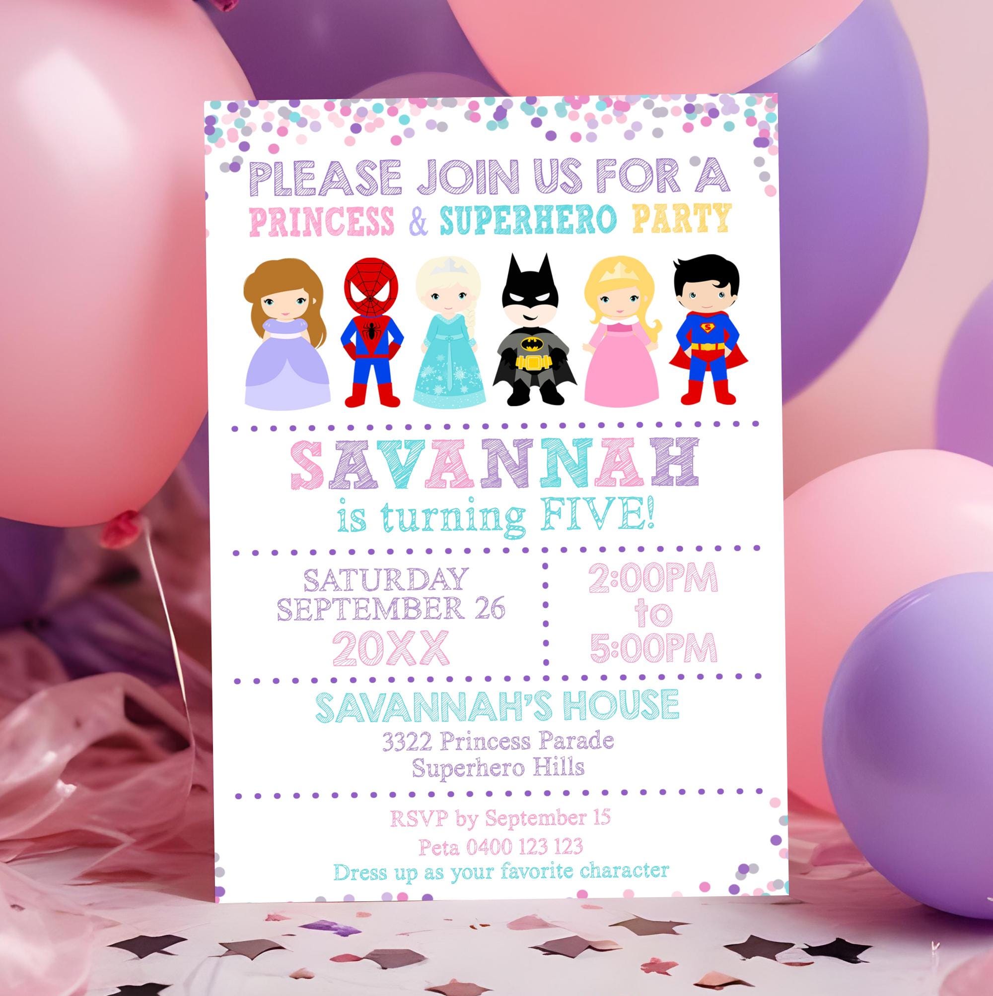 Princess Superhero Birthday Invitation: Editable Party Template ...