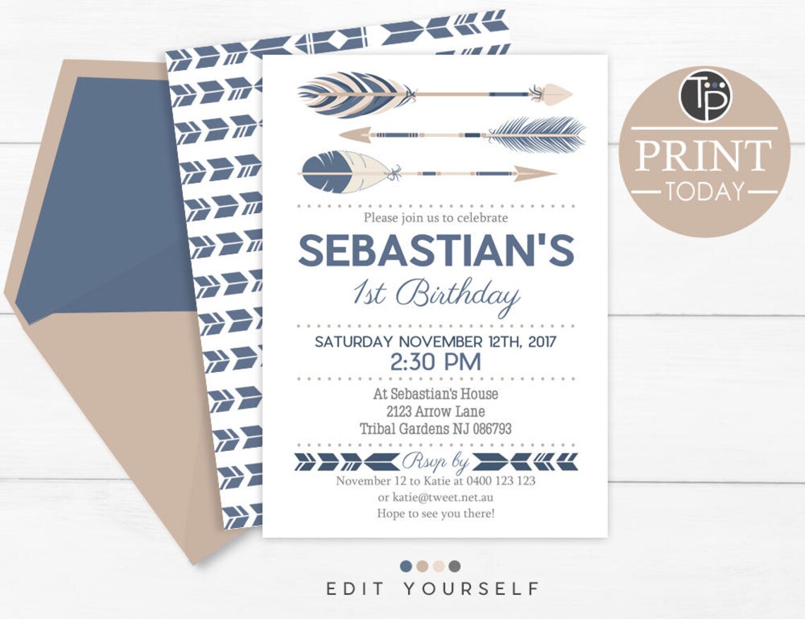 TRIBAL BIRTHDAY INVITATION Instant Download Arrow Party - Etsy Hong Kong