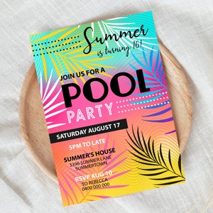 POOL PARTY Invitation Girl Pool Party Invitation Editable Teen Girl ...