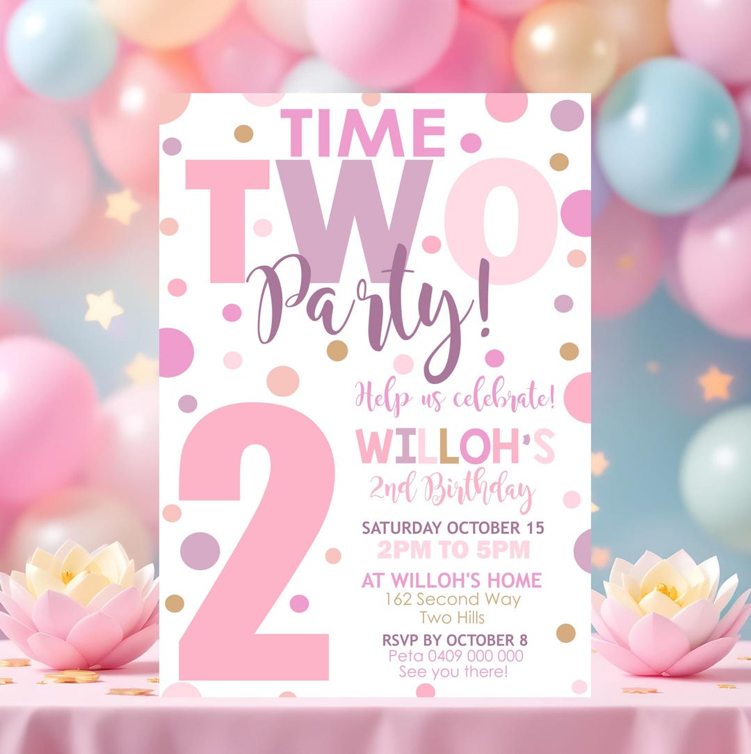 Time Two Party Invitation: Editable Confetti 2nd Birthday Evite ...