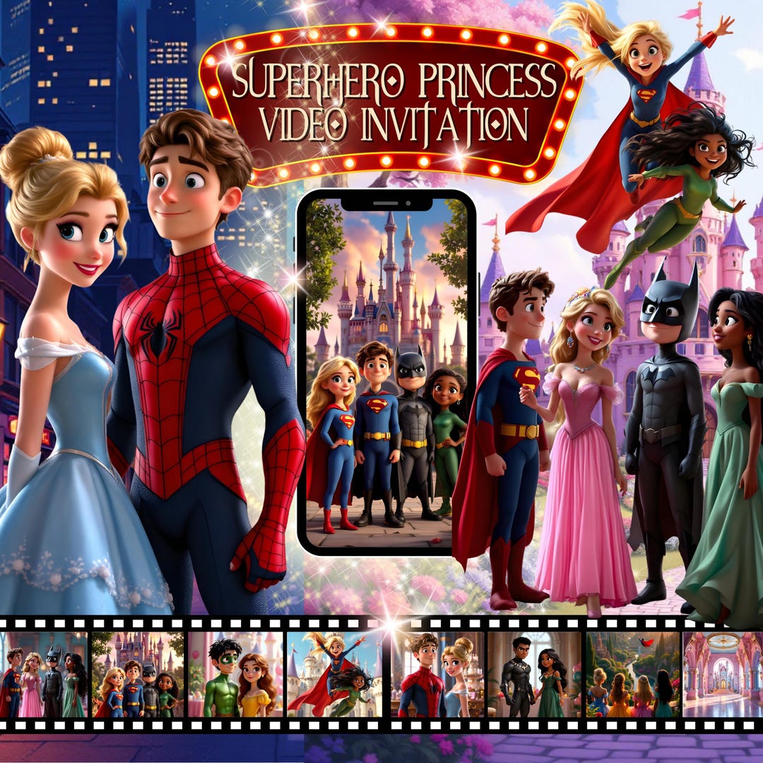 Princess Superhero Video Invitation Digital Princess Superhero Birthday ...