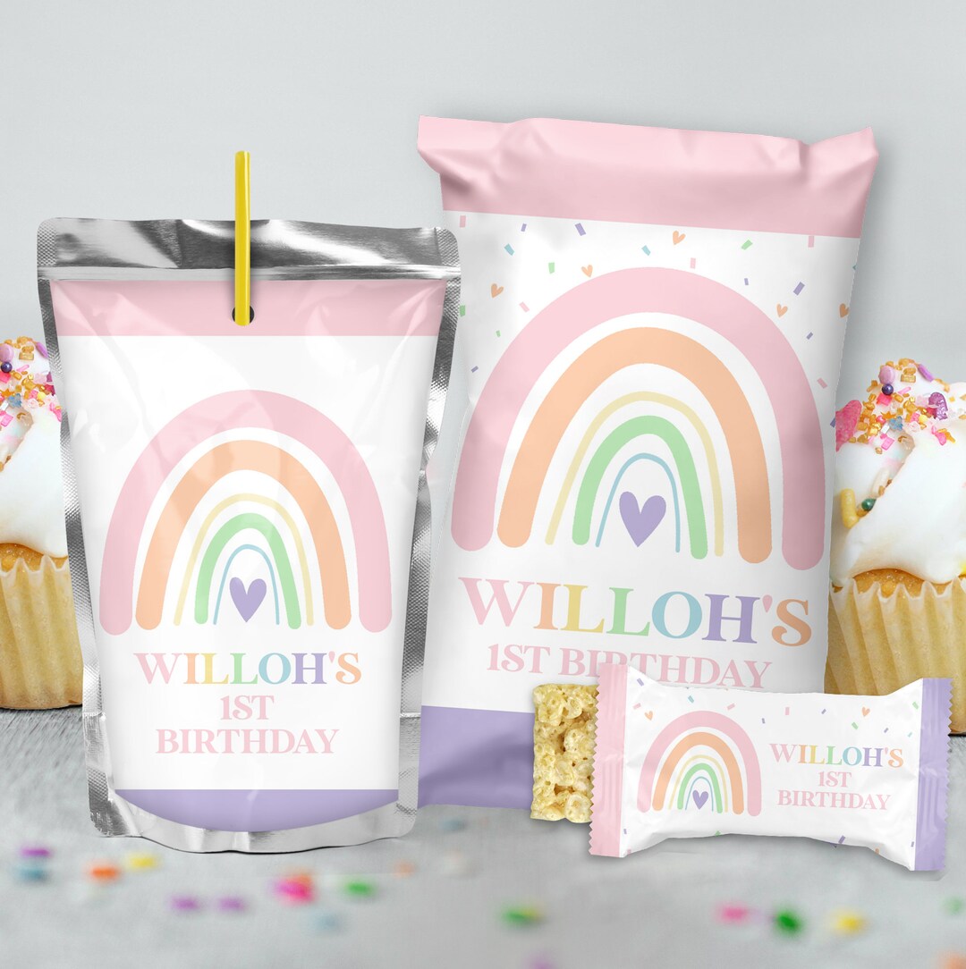 RAINBOW SNACK Package Bundle Pastel Rainbow Chip and Juice Bag Modern ...