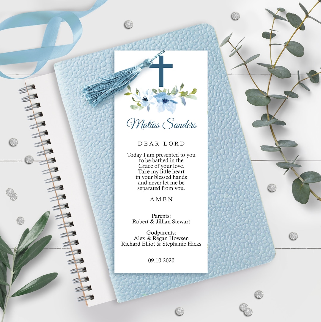 Blue Floral Baptism Prayer Card Instant Download Prayer Card Baptism ...