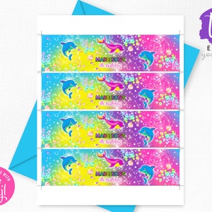 DOLPHIN WATER BOTTLE Labels Editable Rainbow Dolphin Water Bottle ...