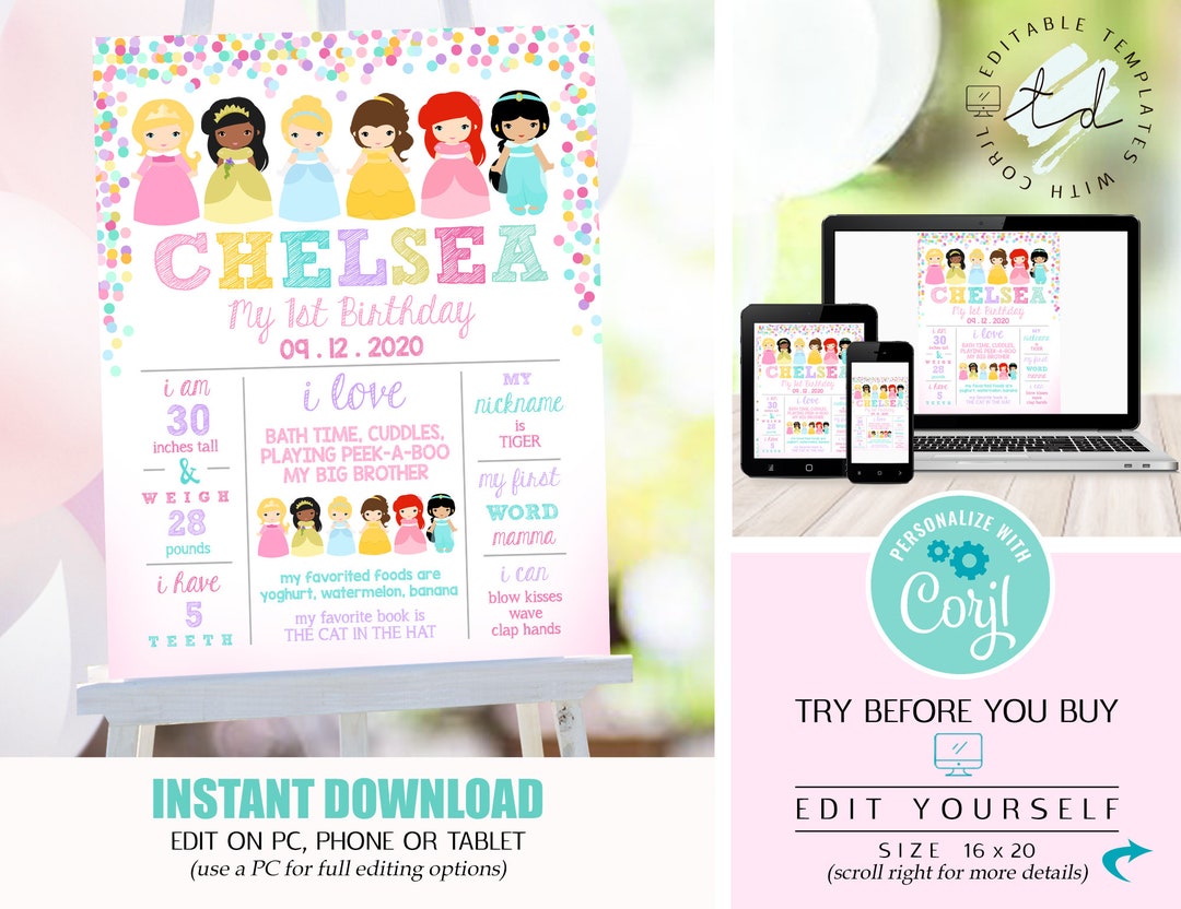 PRINCESS Birthday Poster PRINCESS Milestone Birthday Poster Princess ...