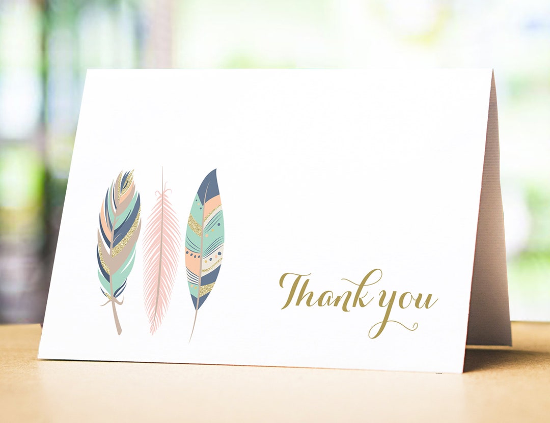 Feather Thank You Card Printable Tribal Feather Thank You Card Baby ...