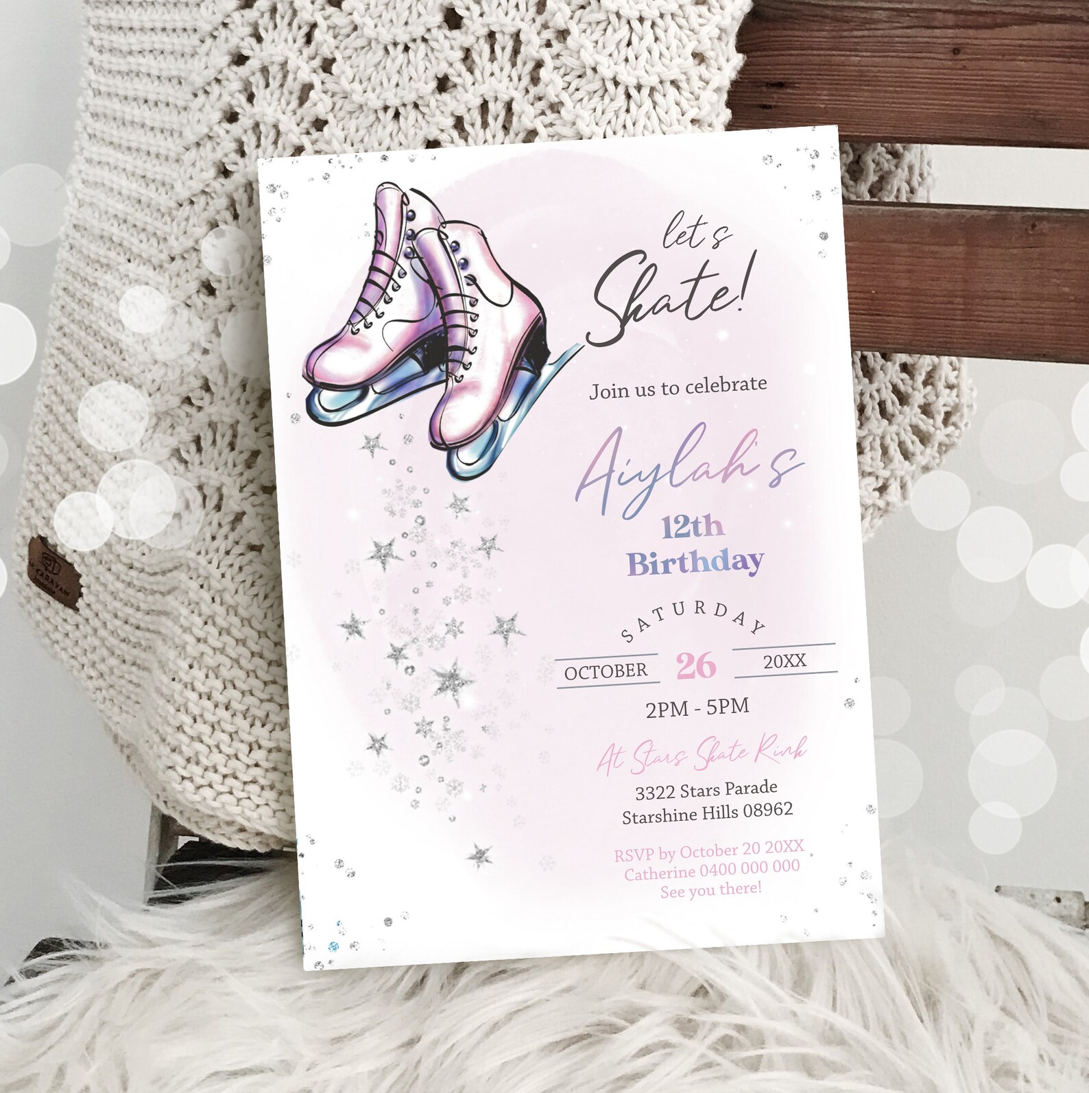 ICE SKATING INVITATION Instant Download Ice Skating Birthday - Etsy