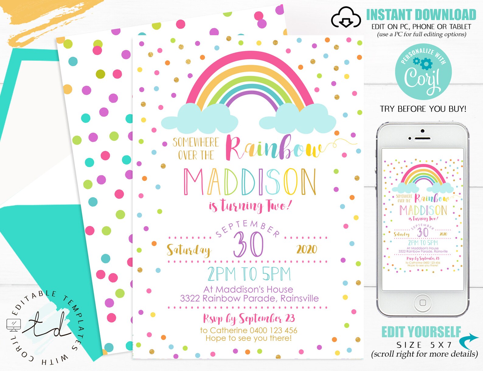 RAINBOW INVITATIONS Instant Download Rainbow Invitation - Etsy