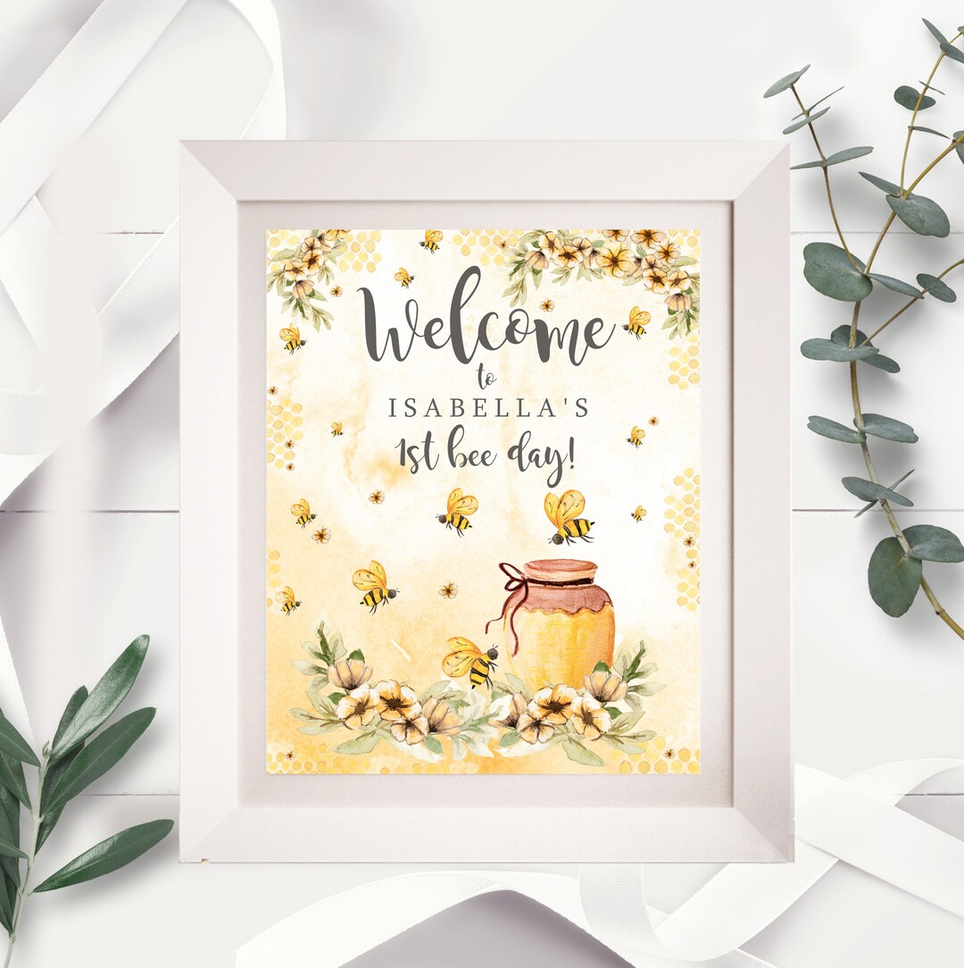 BEE WELCOME SIGN Instant Download Bee Baby Shower Welcome Sign Editable ...