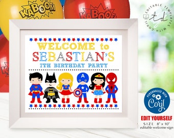 Printable Superhero Welcome Sign Superhero Birthday Party Sign ...