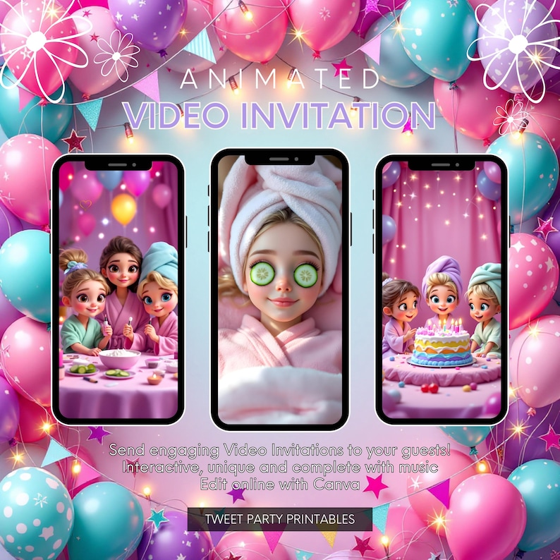 Editable Pamper Party Video Invitation: Animated Spa Birthday Evite ...