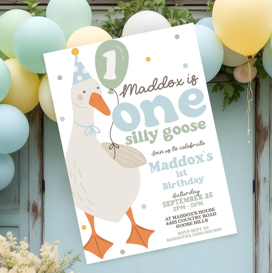 ONE SILLY GOOSE 1st Birthday Invitation Editable Silly Goose Party ...