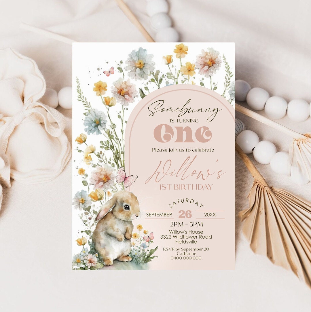 BUNNY Birthday Invitation Bunny 1st Birthday Invite Download Some Bunny ...