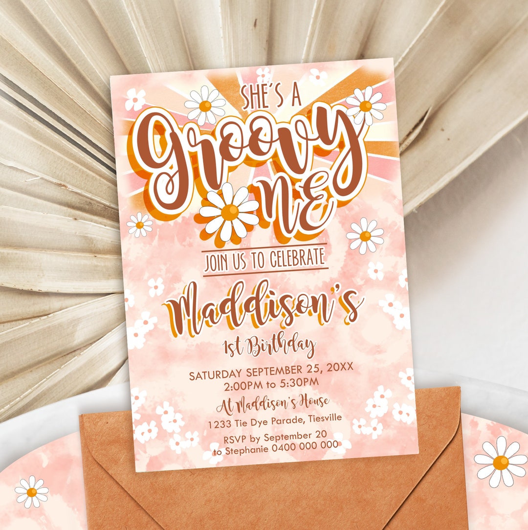 GROOVY ONE Invitation Instant Download Daisy Tie Dye 1st Birthday ...