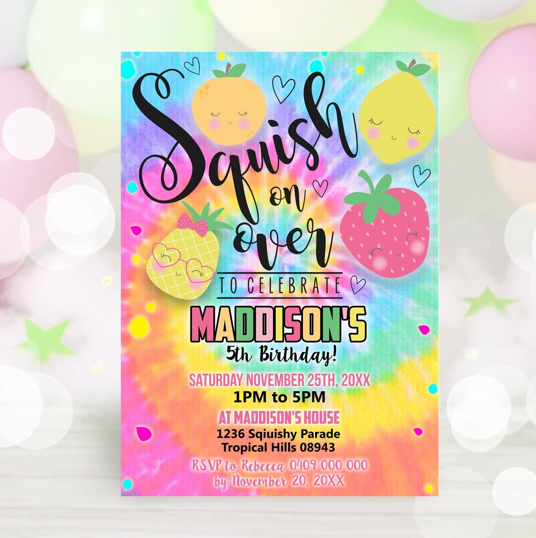 SQUISHY INVITATION Squishmallow Invitation Instant Download Tie Dye ...