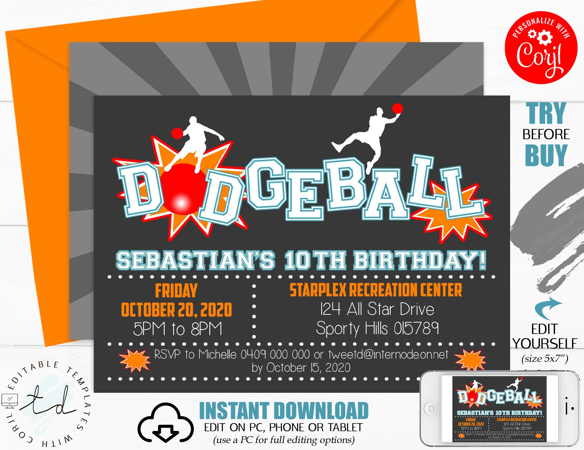 Editable Dodgeball Birthday Invitation: DIY Party, Instant Download - Etsy