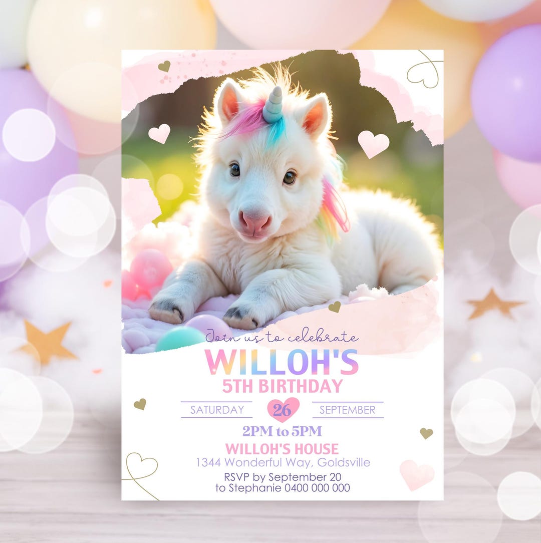 Editable RAINBOW UNICORN Birthday Invitation Real Unicorn Party Invite ...